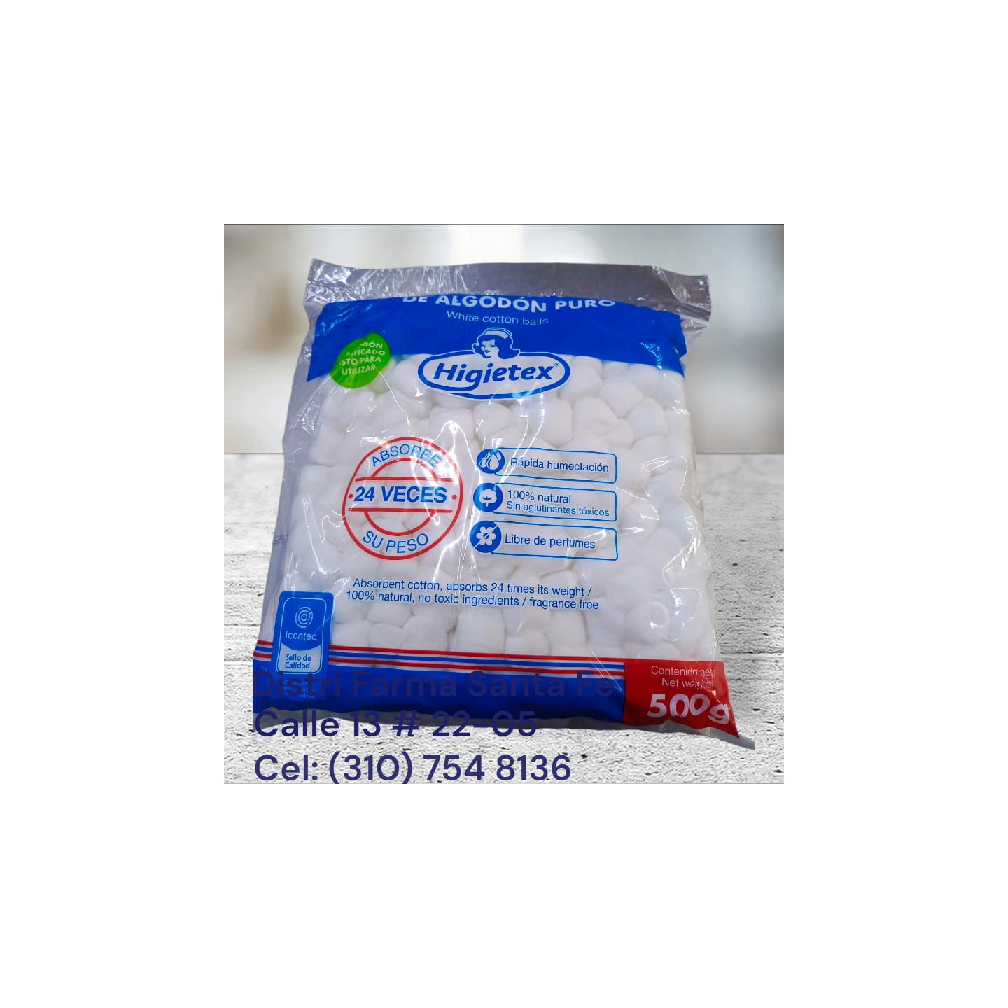 MOTAS BLANCAS DE ALGODON HIGIETEX X 500G (GRANDE)